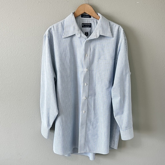 Stafford | Shirts | Stafford Essentials Mens The Oxford Shirt Blue White Button Down Neck 75 ...